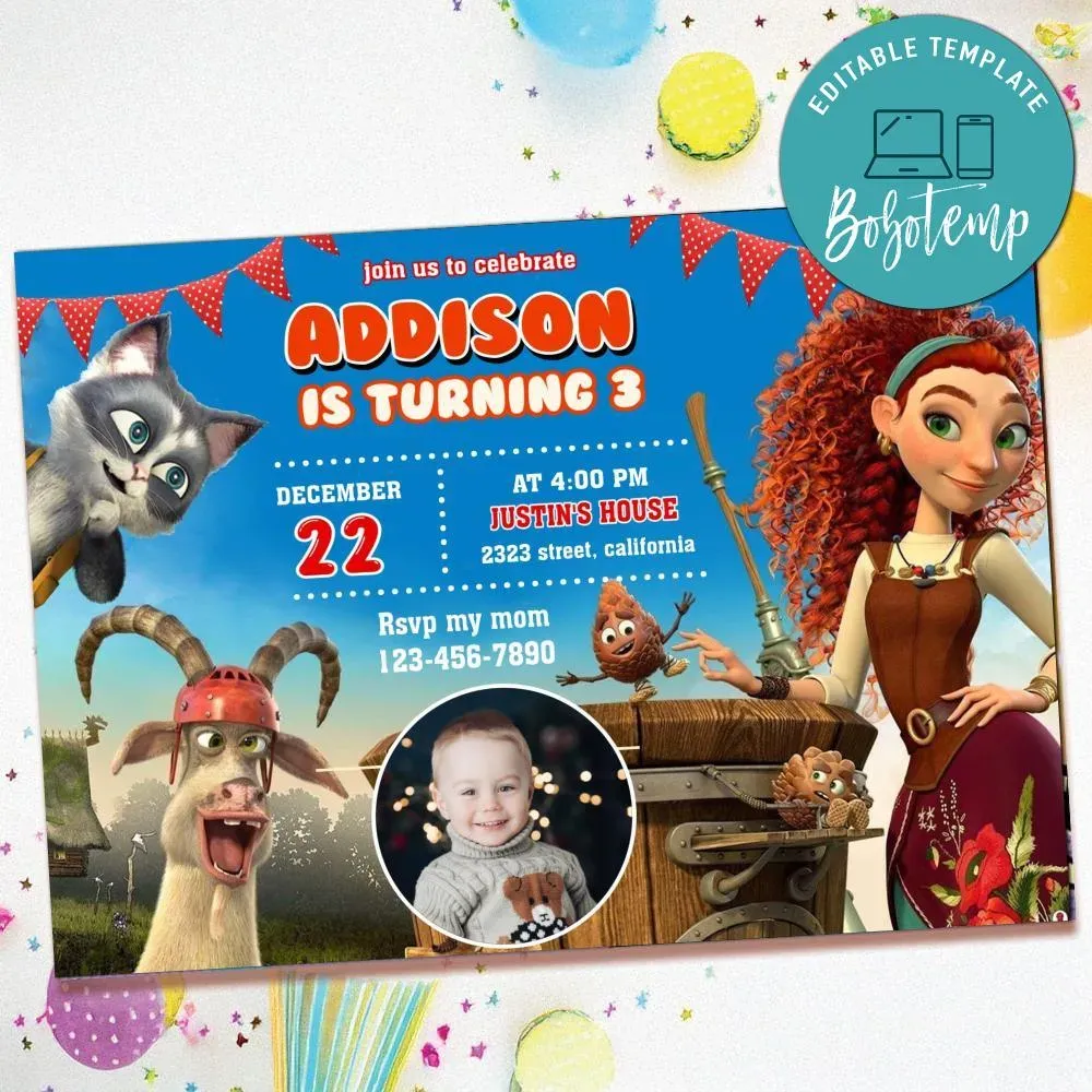 Yaga and the book of spells Invitation with Photo Customizable | Bobotemp