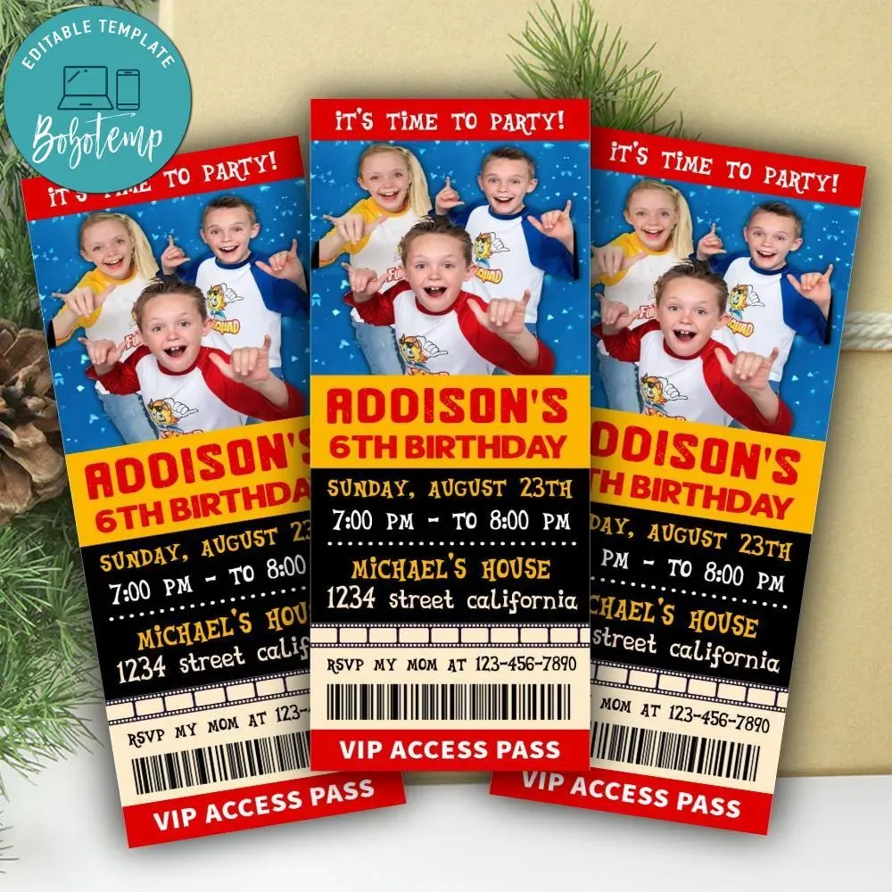 Fun Squad Ticket Invitation Customizable Template | Bobotemp
