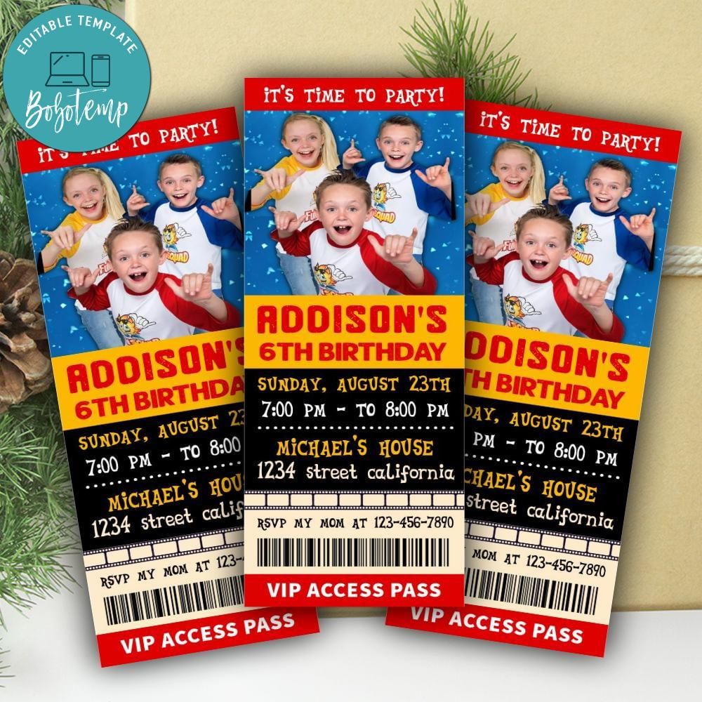 Fun Squad Ticket Invitation Customizable Template | Bobotemp