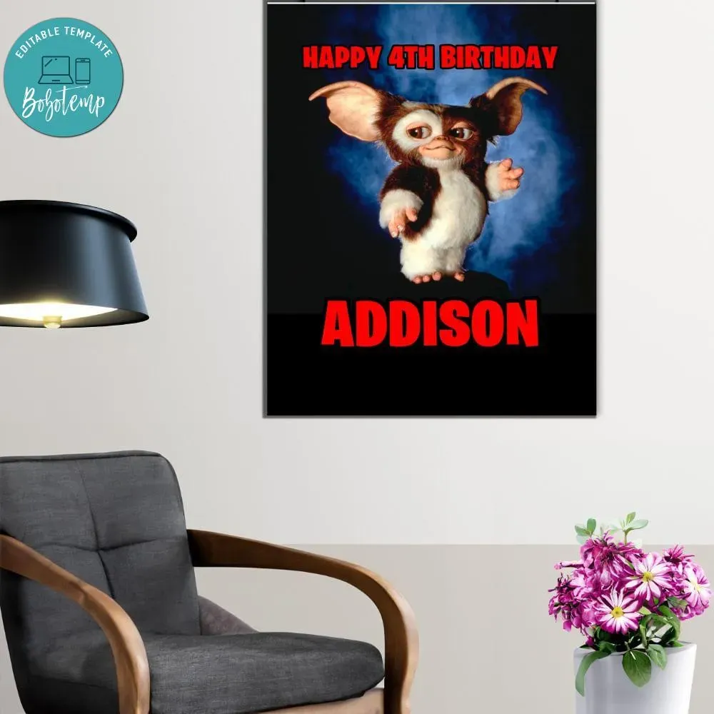 Gremlins Gizmo Birthday Welcome Sign Digital File Printable DIY | Bobotemp
