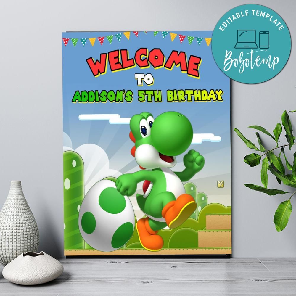 Yoshi Birthday Welcome Sign Digital File Printable DIY | Bobotemp