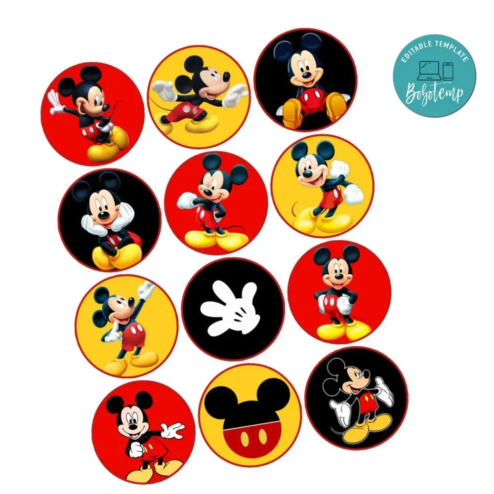 Mickey Mouse Cupcake Toppers Template Printable Instant Download | Bobotemp