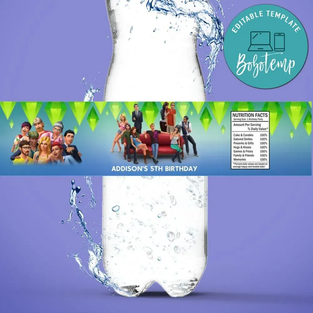 The Sims 4 Birthday Water Bottle Label Template | Bobotemp
