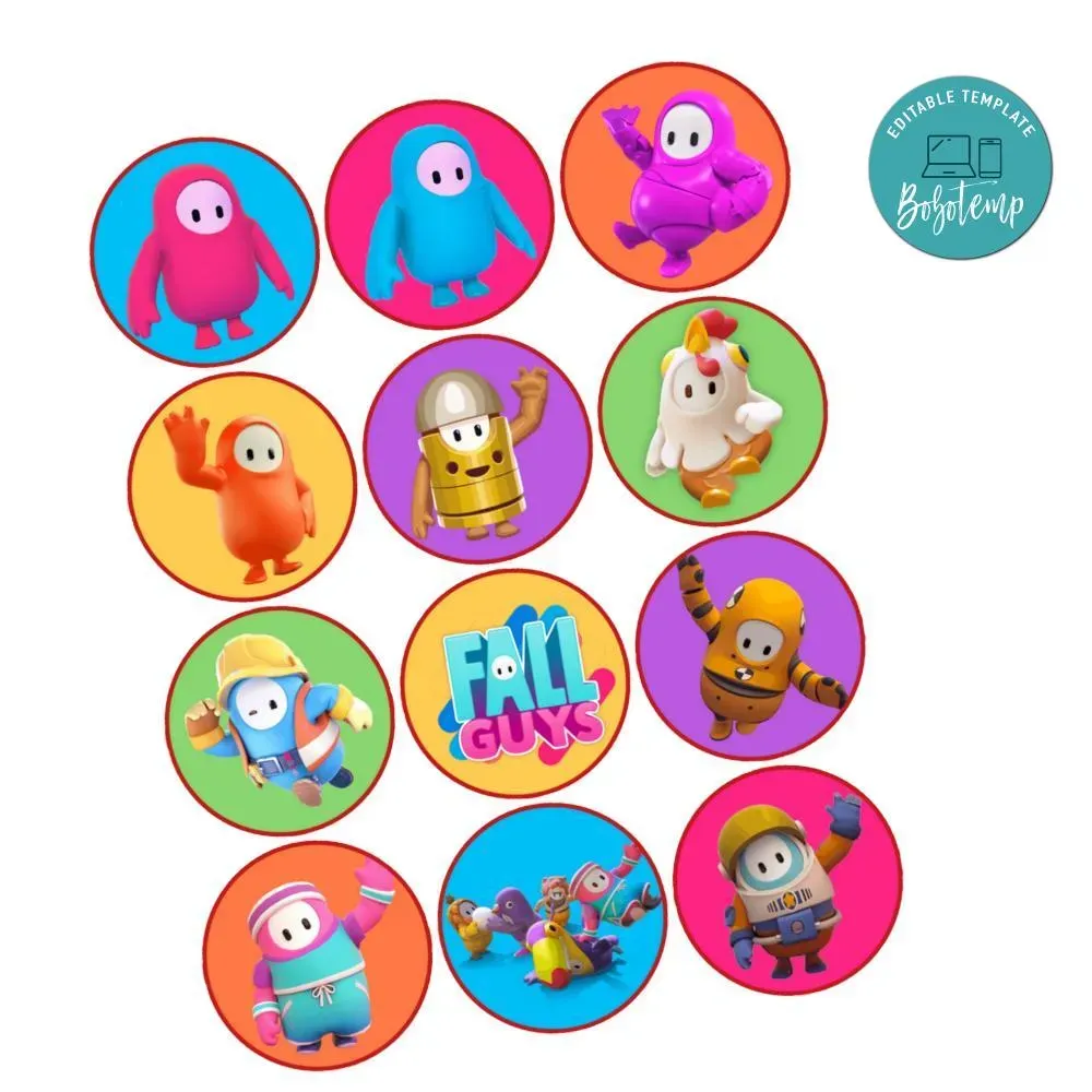 Fall Guys Cupcake Toppers Template Printable Instant Download | Bobotemp