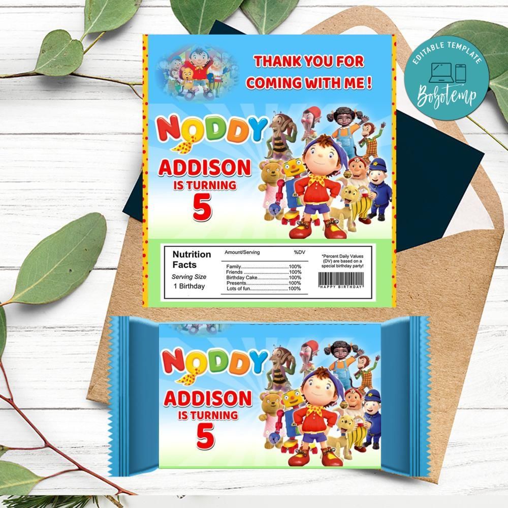 Noddy And Friends Candy bar Label Customizable Template DIY | Bobotemp