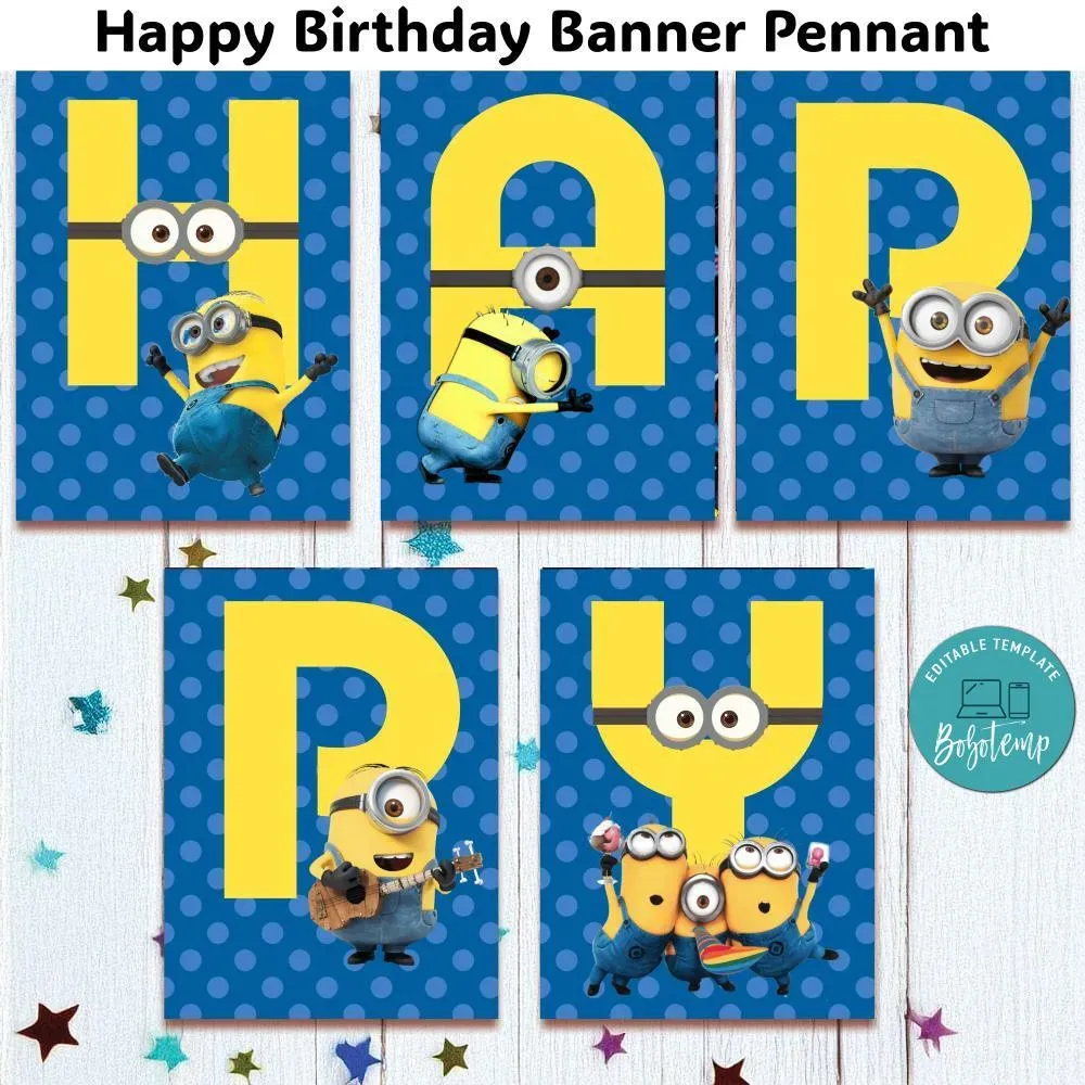 Minion Banner Pennant Digital File Template | Bobotemp