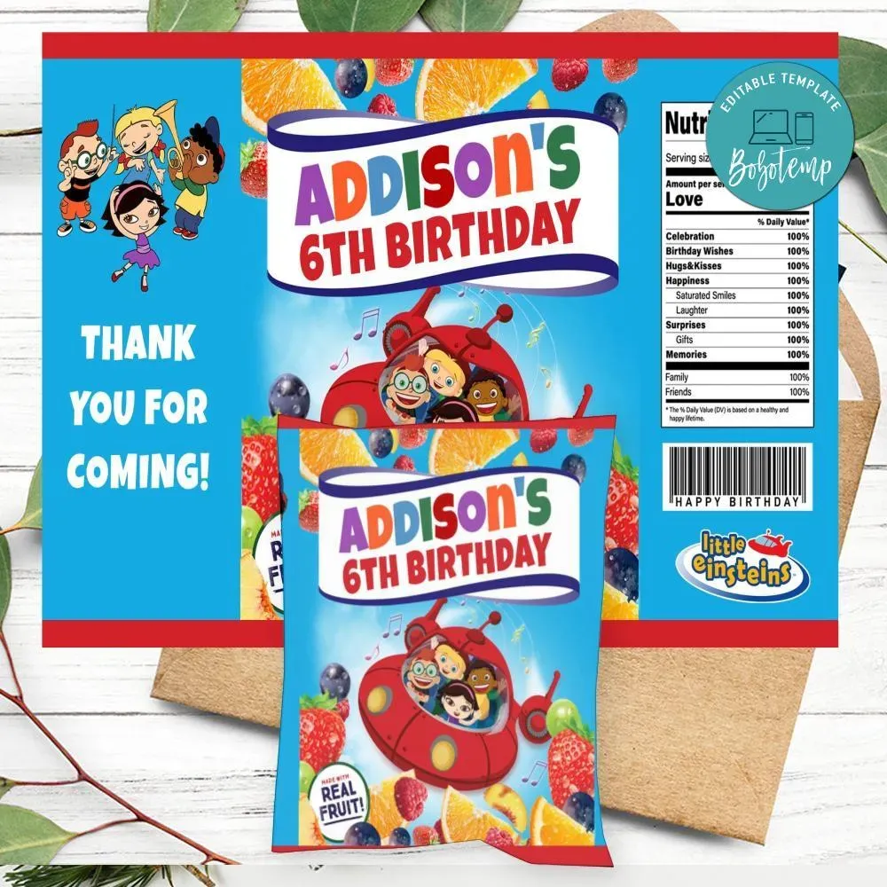 Little Einstein Birthday Party Fruit Snack Bag Digital File | Bobotemp