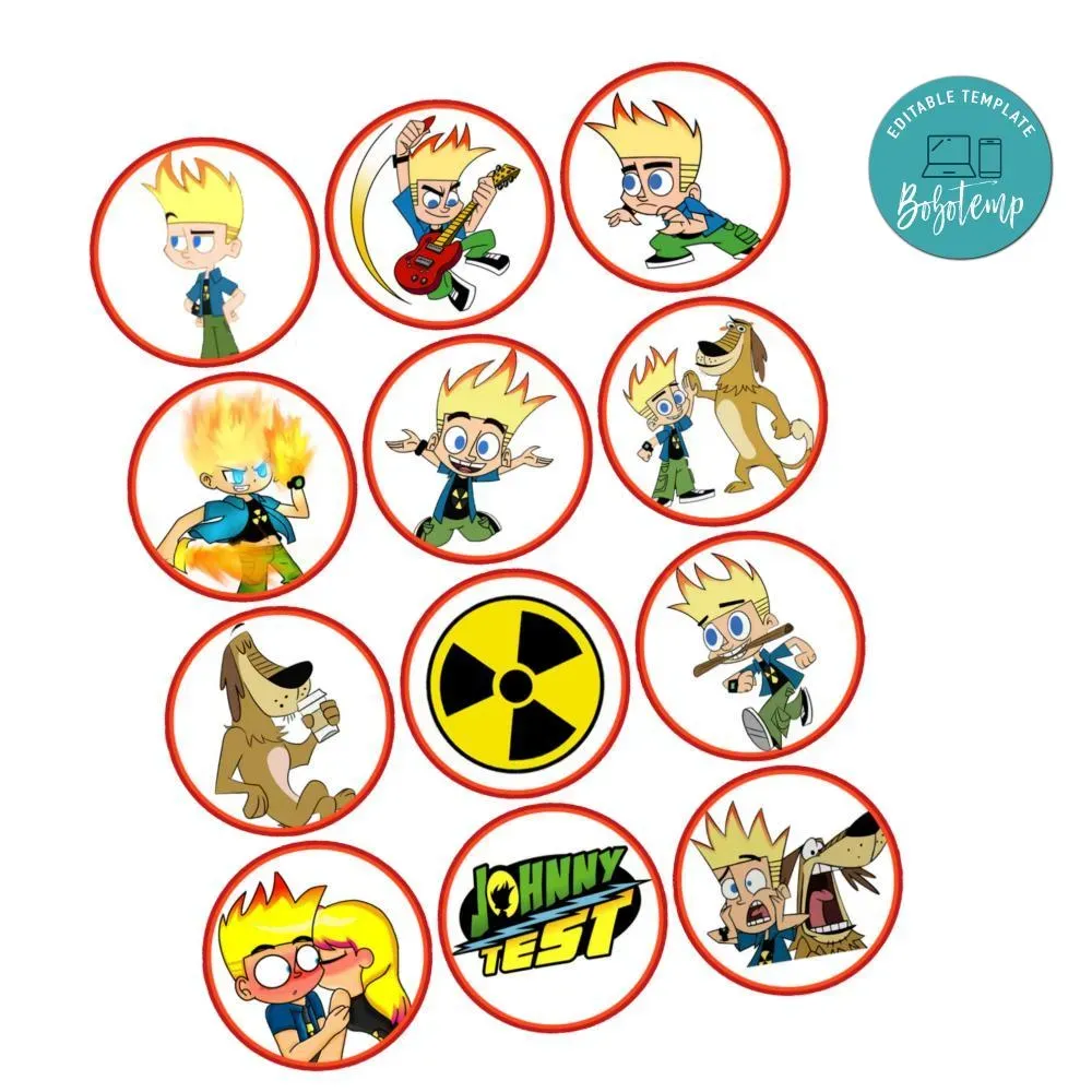 Johnny Test Cupcake Toppers Template Printable Instant Download | Bobotemp