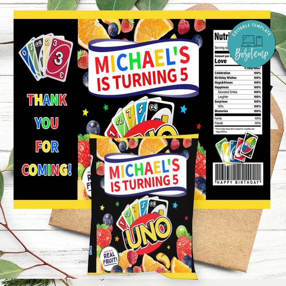 UNO Birthday Party Fruit Snack Bag Digital File | Bobotemp