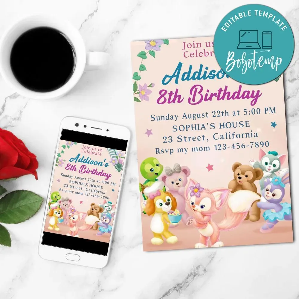 Duffy And Friends Mobile Invite Customizable Instant Download | Bobotemp