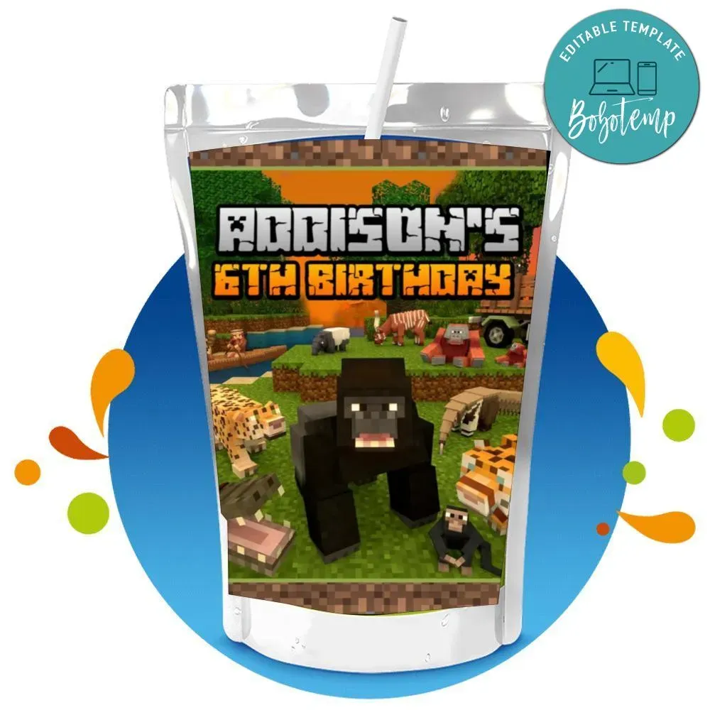Jungle Minecraft Capri Sun Birthday Digital File Printable | Bobotemp Shop
