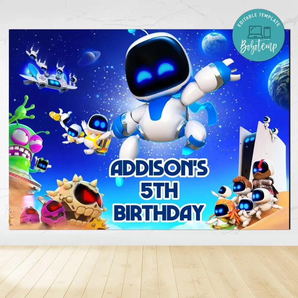 Astro Bot Birthday Backdrop Digital File Template | Bobotemp
