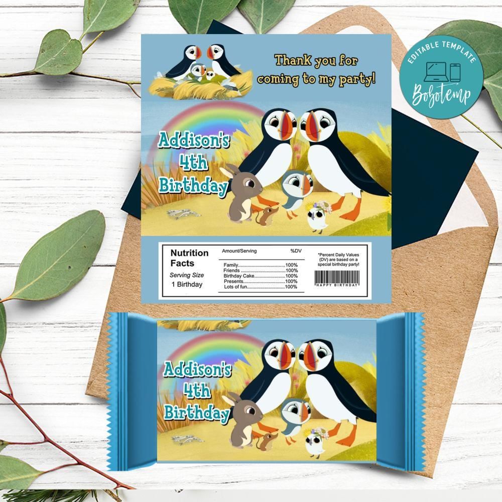 Puffin Rock Candy bar Label Customizable Template DIY | Bobotemp