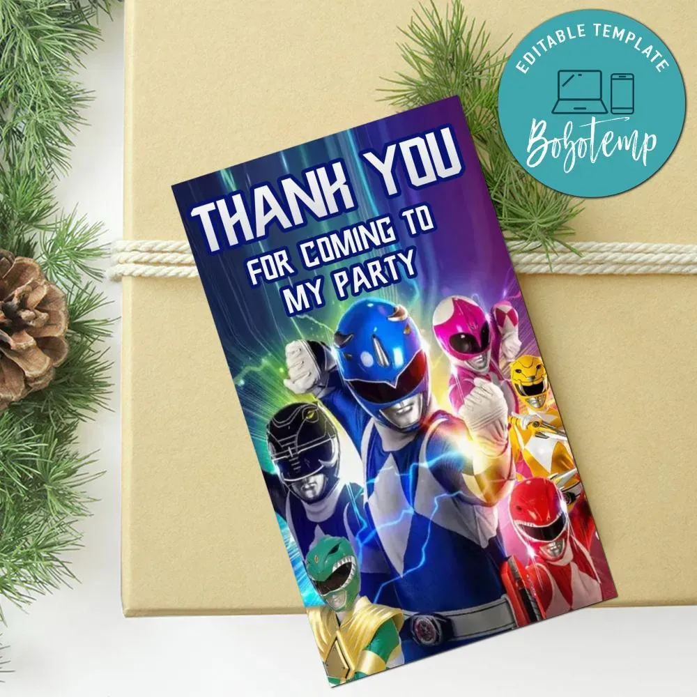 Power rangers Thank you tag Customizable Template DIY | Bobotemp