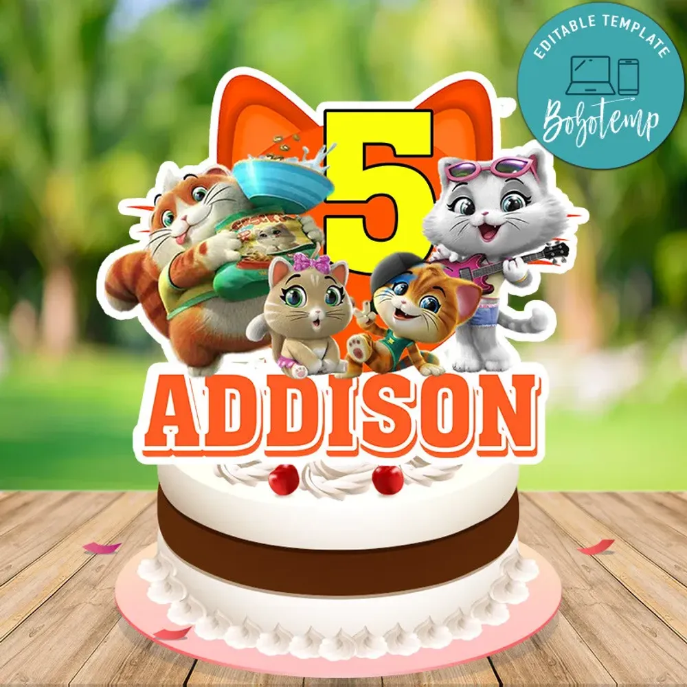 44 cats Birthday Cake Topper Template Printable | Bobotemp