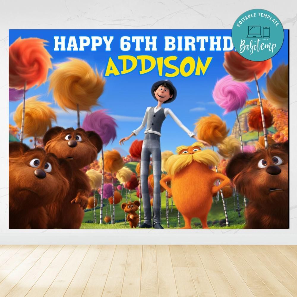 Lorax Birthday Backdrop Digital File Template | Bobotemp