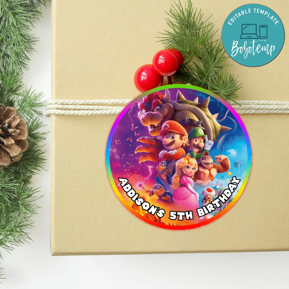 Super Mario Bros Circle Sticker Template Customizable DIY | Bobotemp