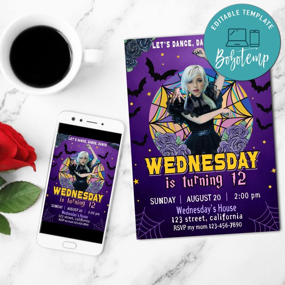 Wednesday Birthday Photo Mobile Invite Customizable Instant Download ...