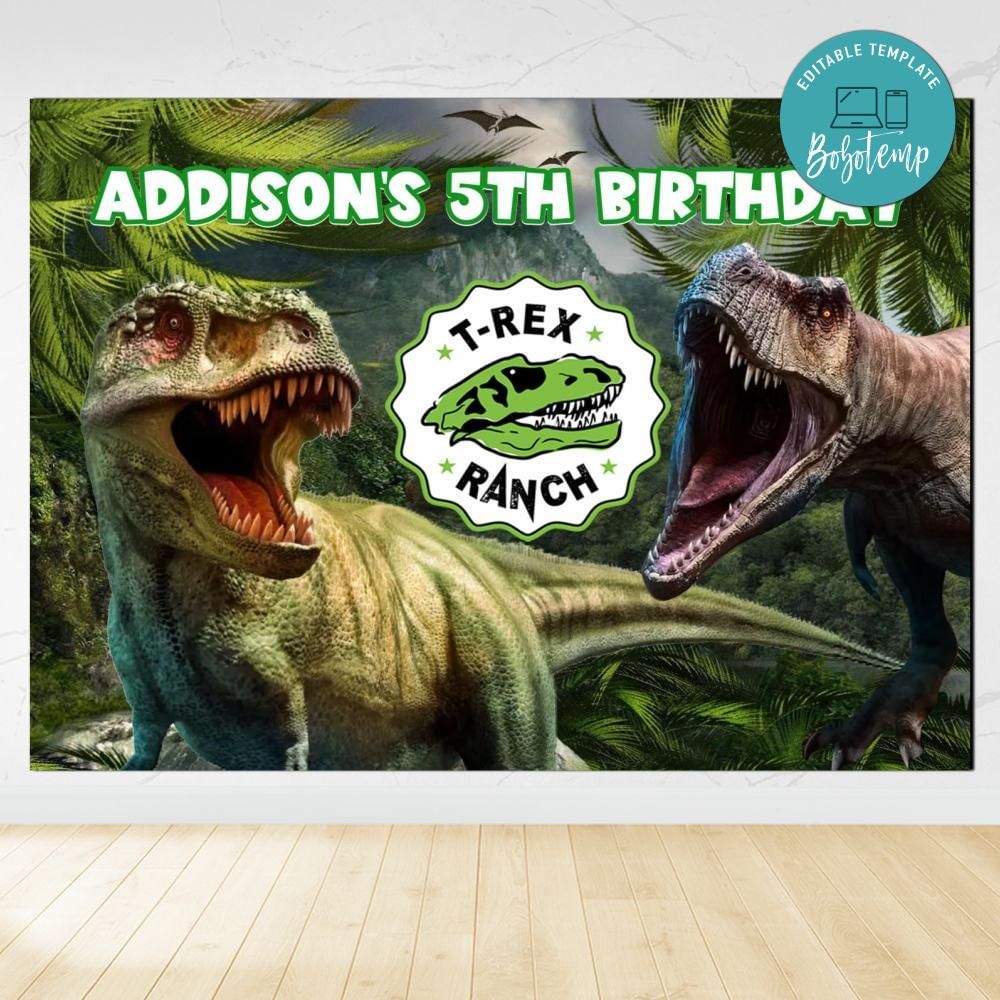 T-Rex Ranch Birthday Backdrop Digital File Template | Bobotemp