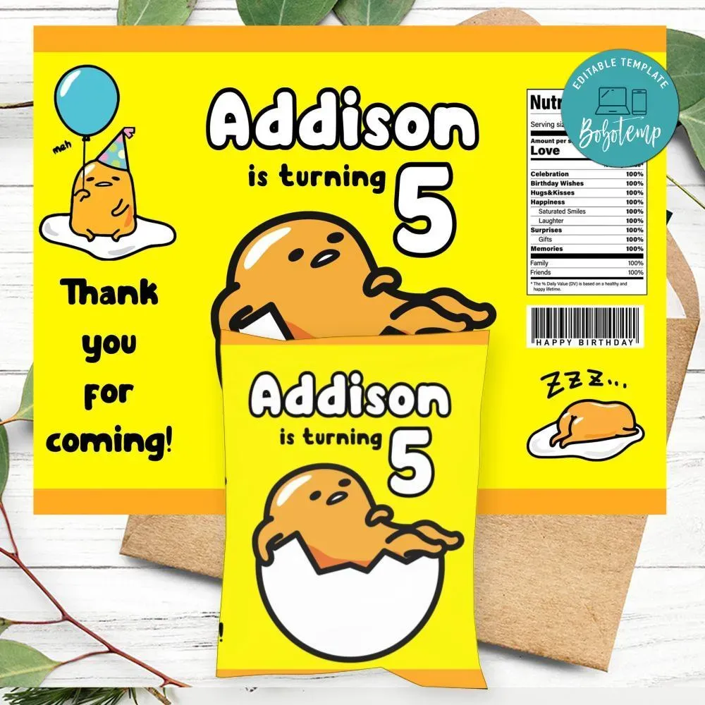 Gudetama Birthday Party Chip Bag Digital File Diy Bobotemp