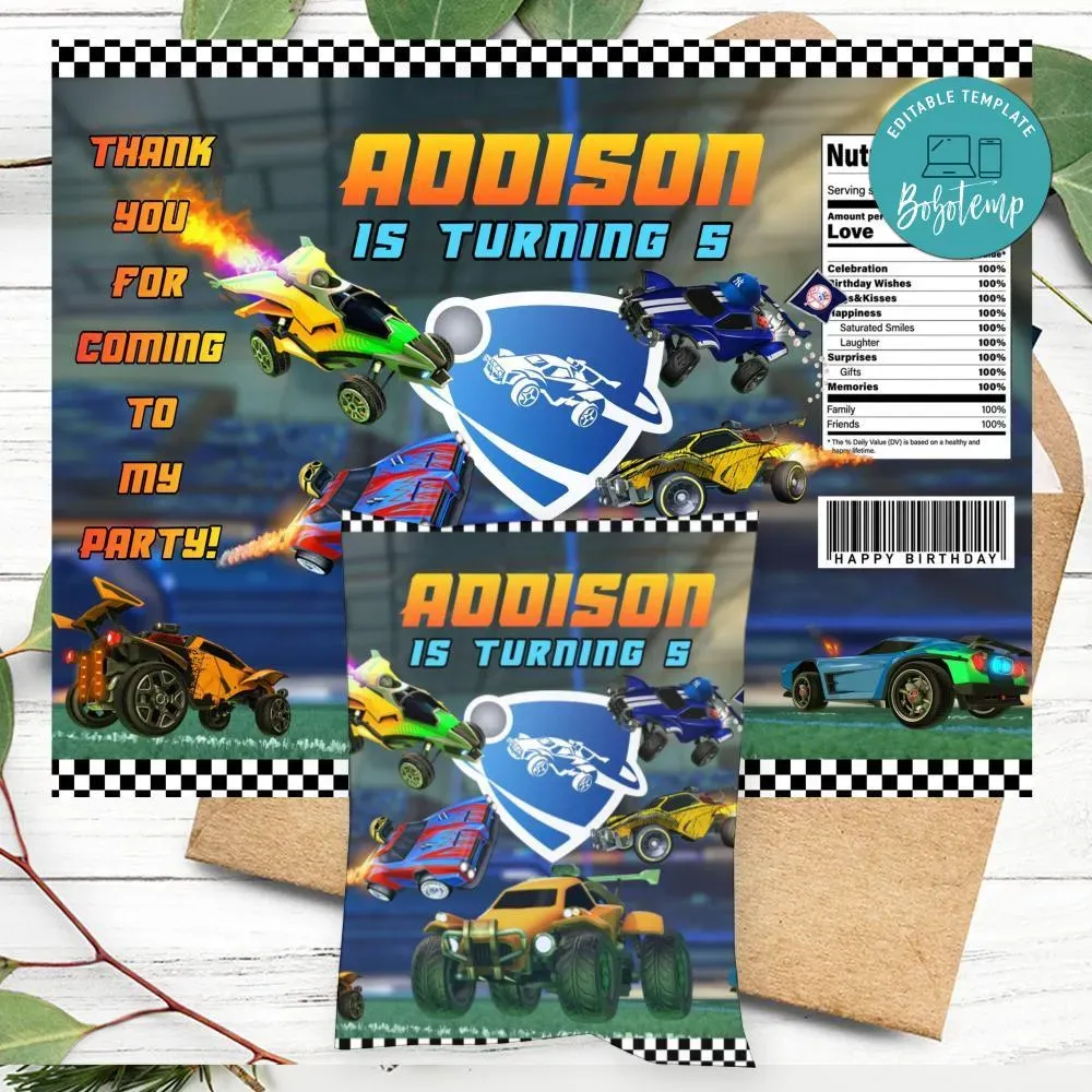 Rocket League Birthday Party Chip Bag Digital File DIY | Bobotemp