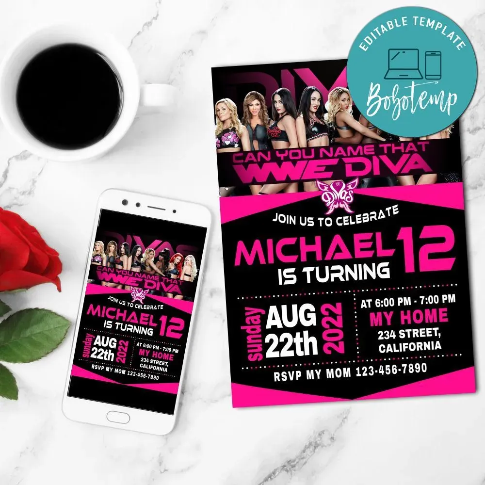 Wwe divas Invitation Customizable Template DIY | Bobotemp