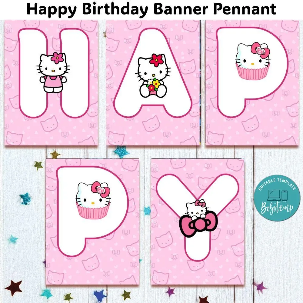 Hello Kitty Banner Pennant Digital File Template | Bobotemp