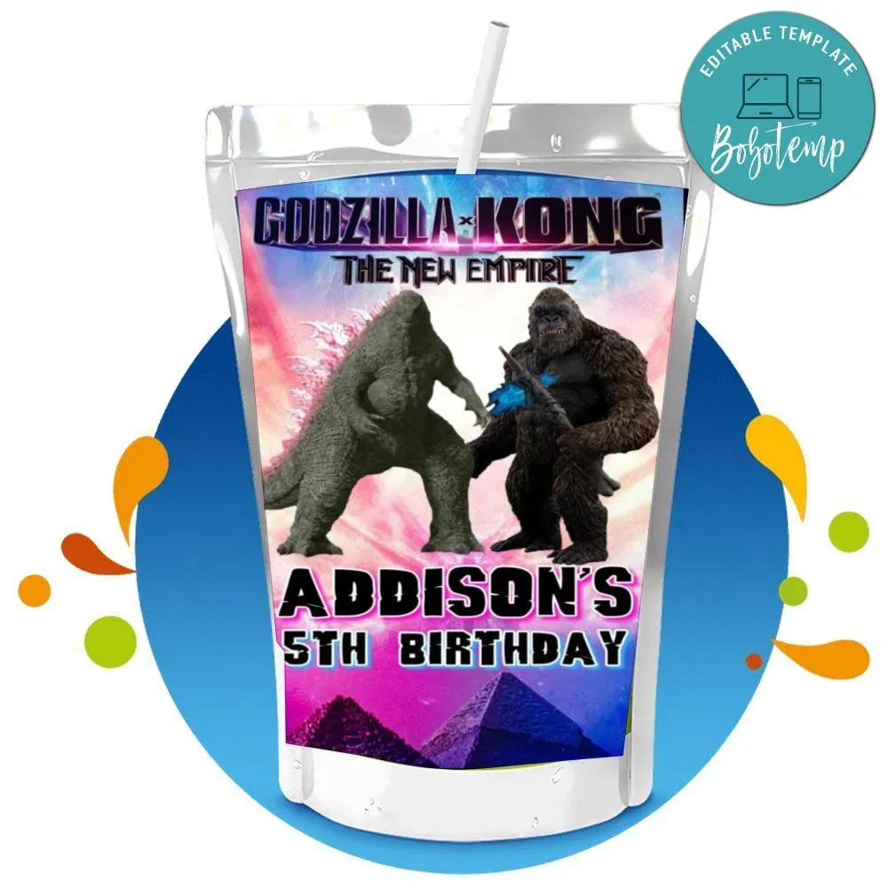 Godzilla Kong New Empire Capri Sun Birthday Digital File DIY | Bobotemp