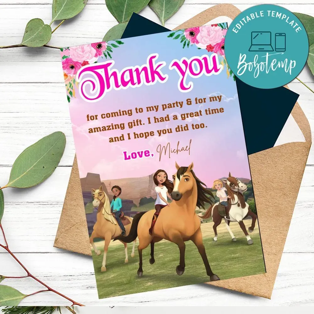 Spirit Riding Thank You Card Customizable Template DIY | Bobotemp