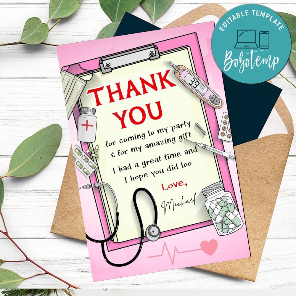 Nursing Thank You Card Customizable Template DIY | Bobotemp