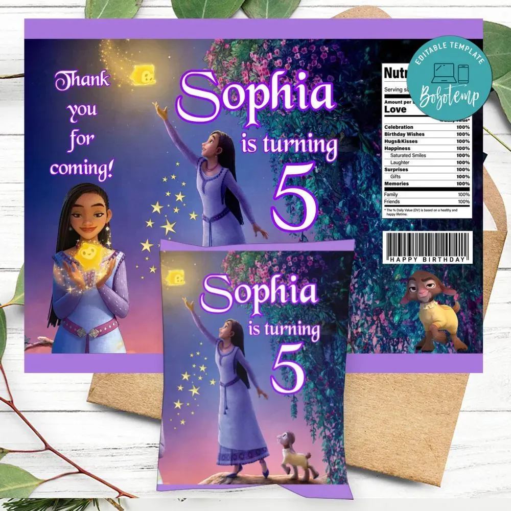 Wish Disney Birthday Party Chip Bag Digital File DIY | Bobotemp