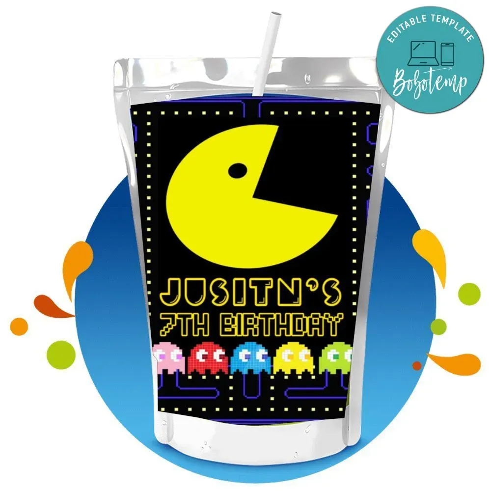 Pacman Capri Sun Birthday Digital File Printable | Bobotemp