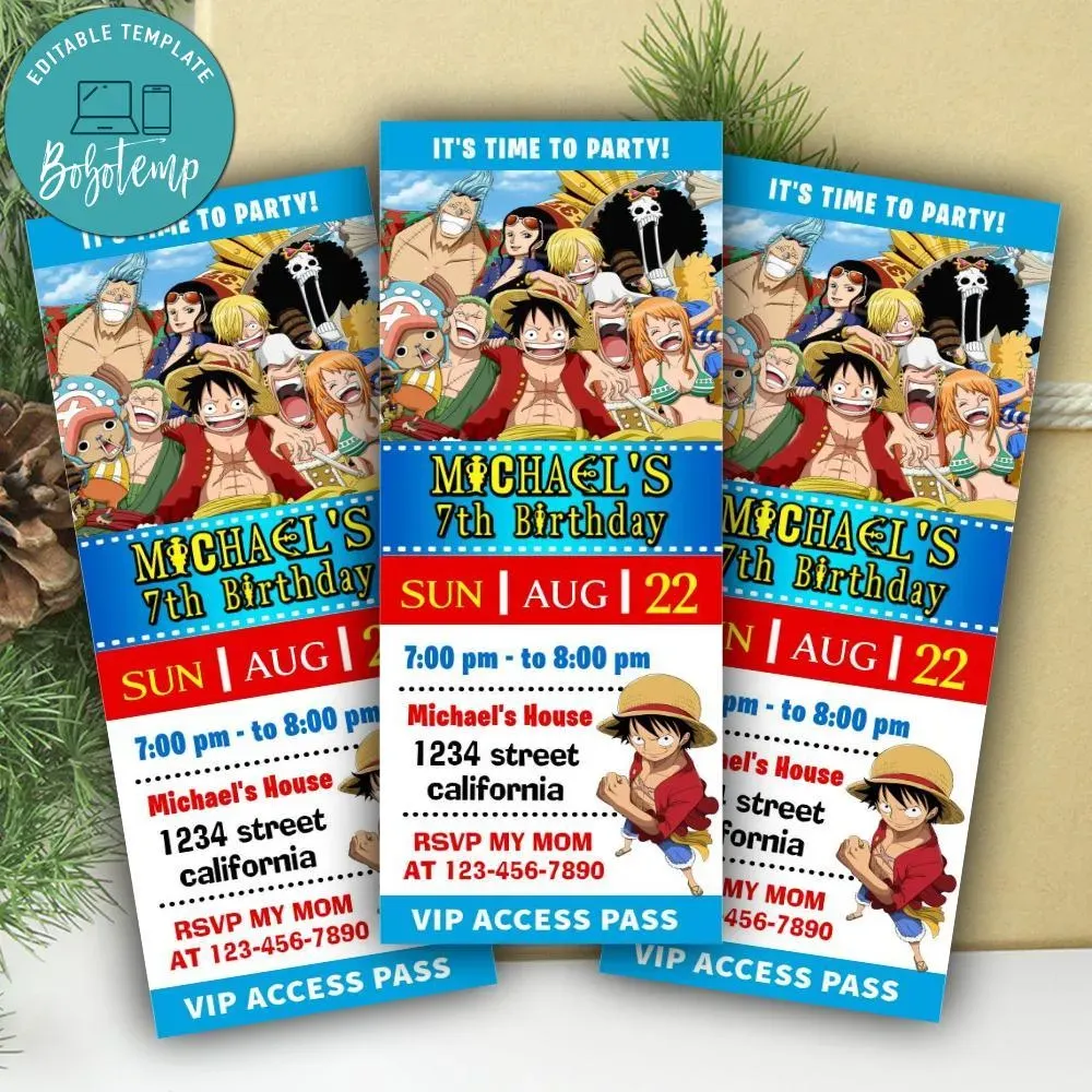 One Piece Ticket Invitation Customizable Template | Bobotemp