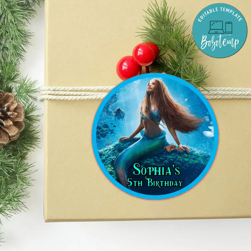 The Little Mermaid Circle Sticker Template Customizable DIY | Bobotemp