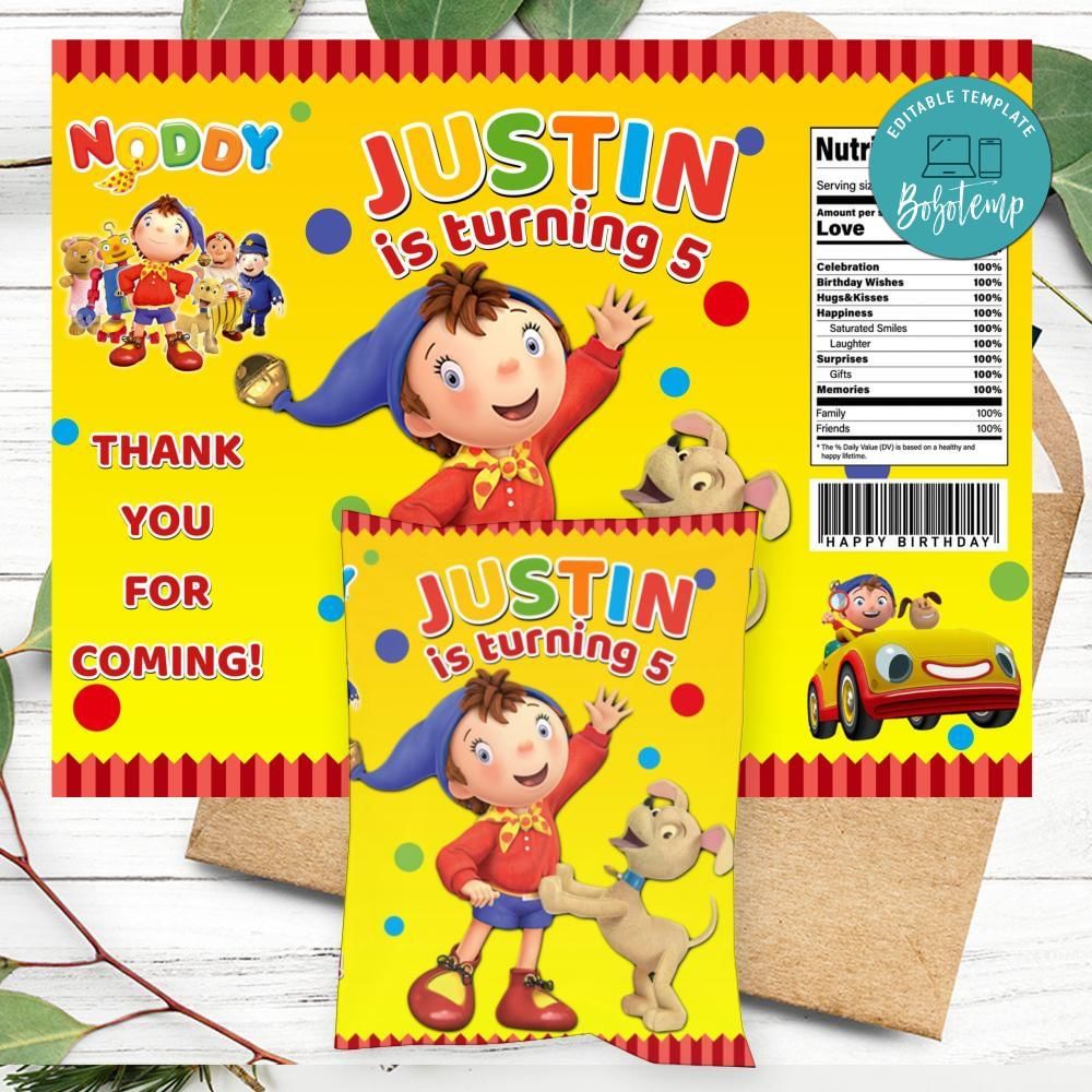 Noddy Birthday Party Chip Bag Digital File Printable | Bobotemp
