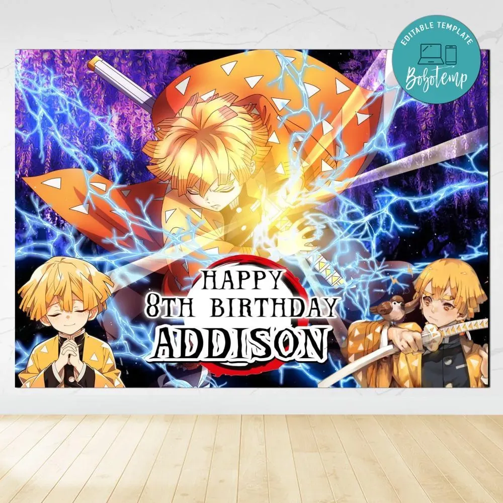 Zenitsu Birthday Backdrop Digital File Template | Bobotemp