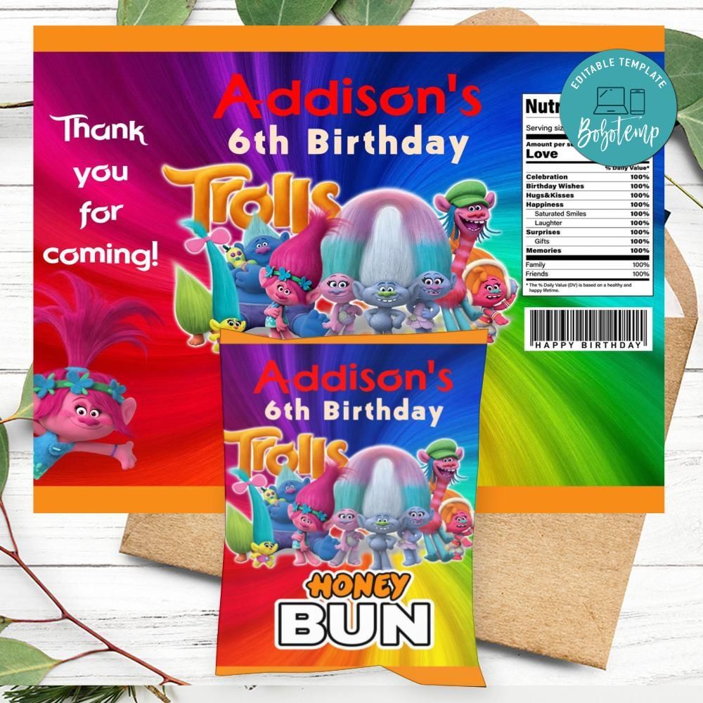 Trolls Honeybun Snack Bag Digital File | Bobotemp
