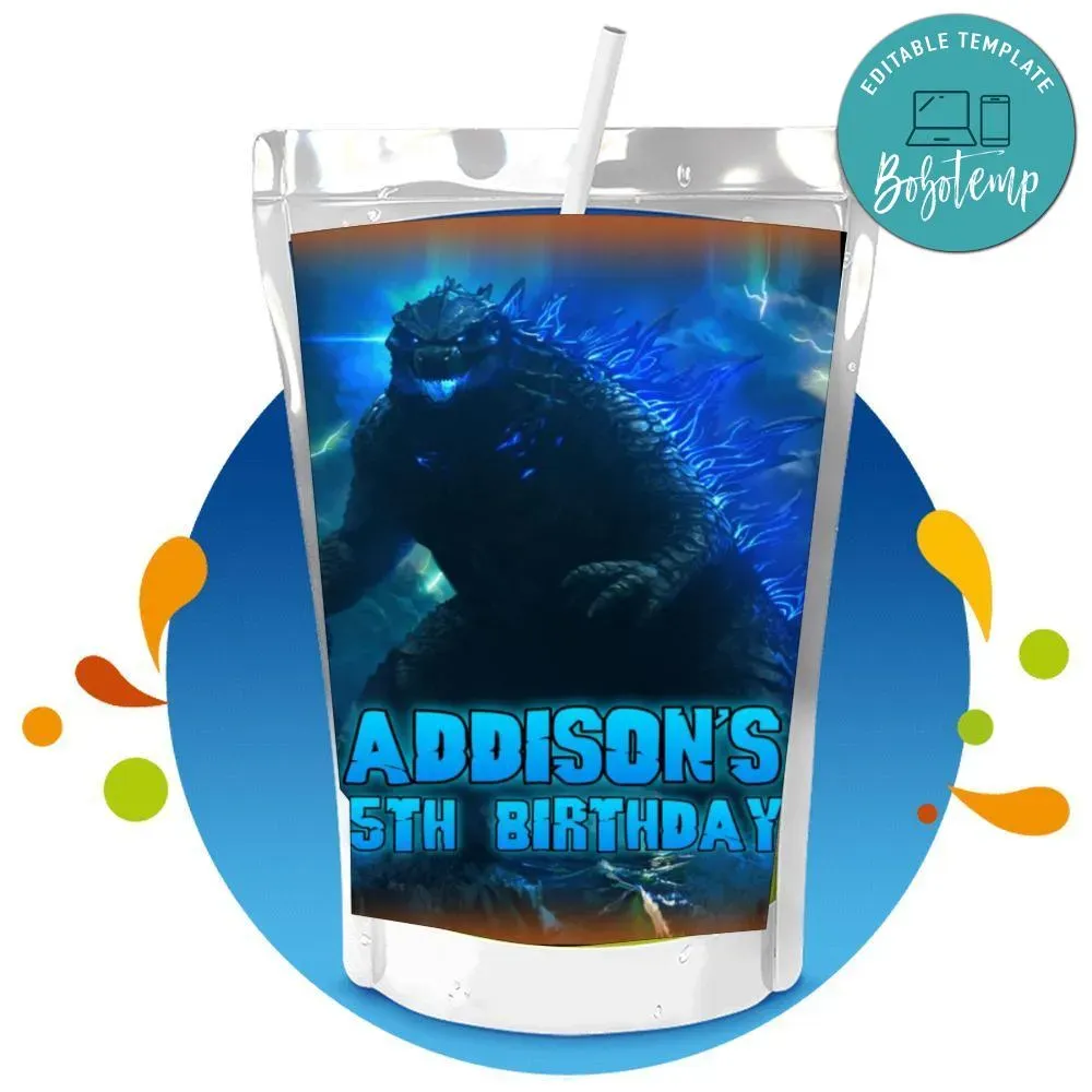 Godzilla Capri Sun Birthday Digital File Printable | Bobotemp