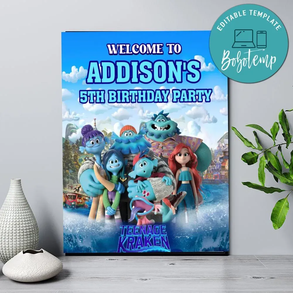 Teenage Kraken Birthday Welcome Sign Digital File Printable DIY | Bobotemp