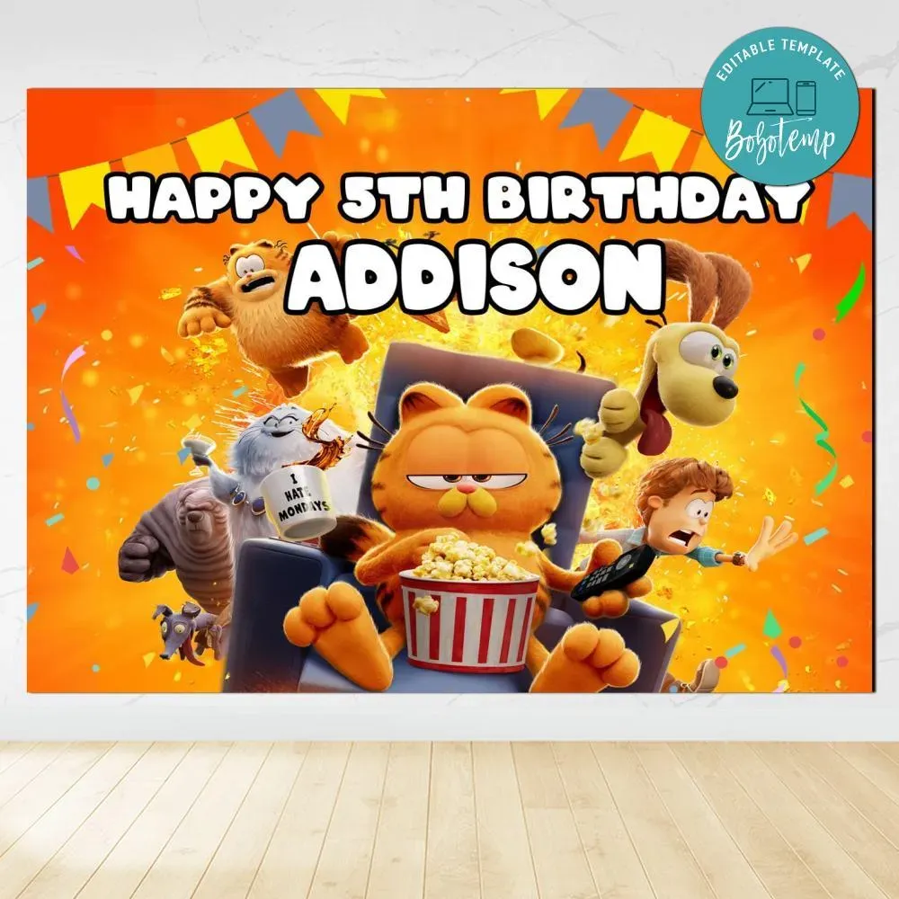 Garfield Birthday Backdrop Digital File Template | Bobotemp