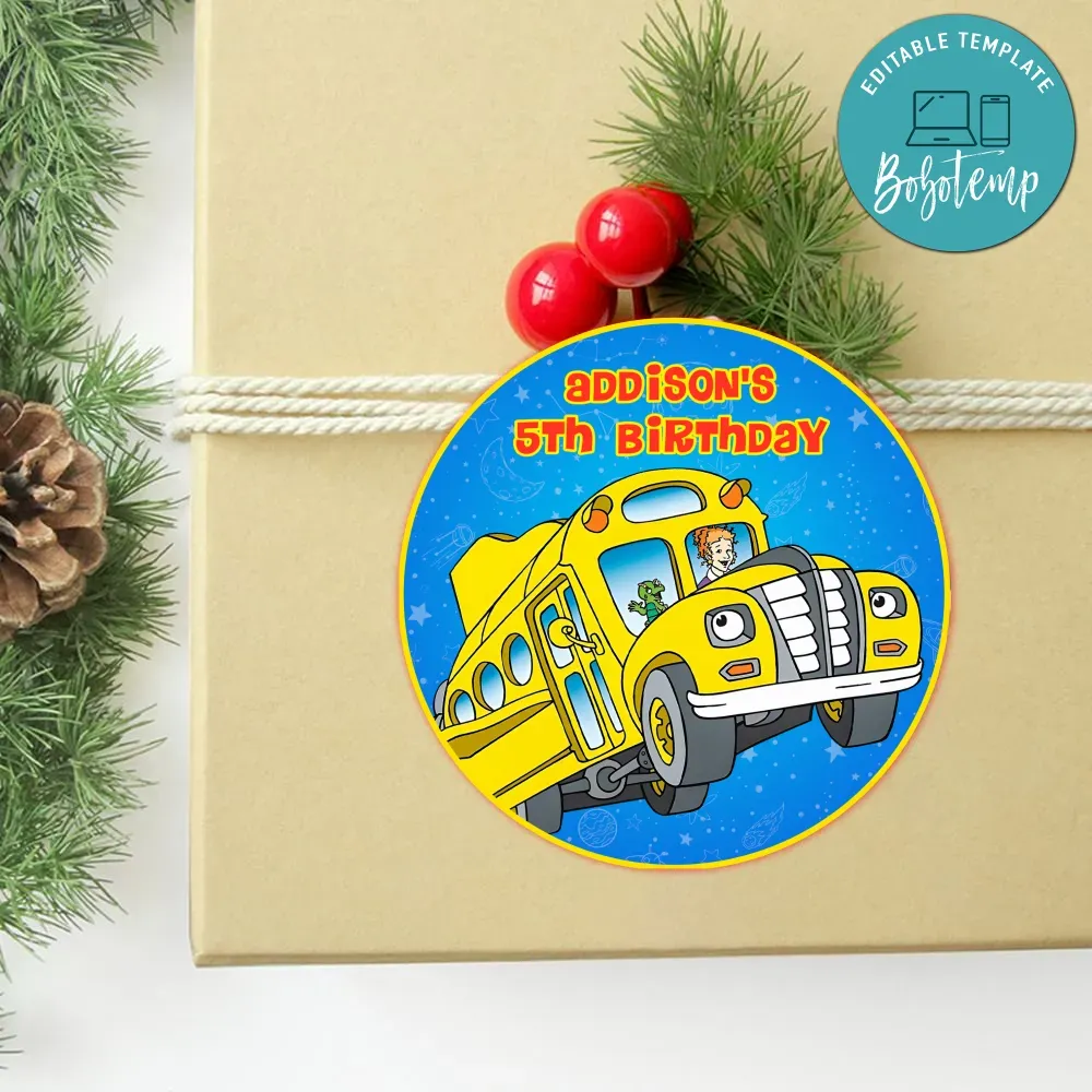 Magic School Bus Circle Sticker Template Customizable DIY | Bobotemp
