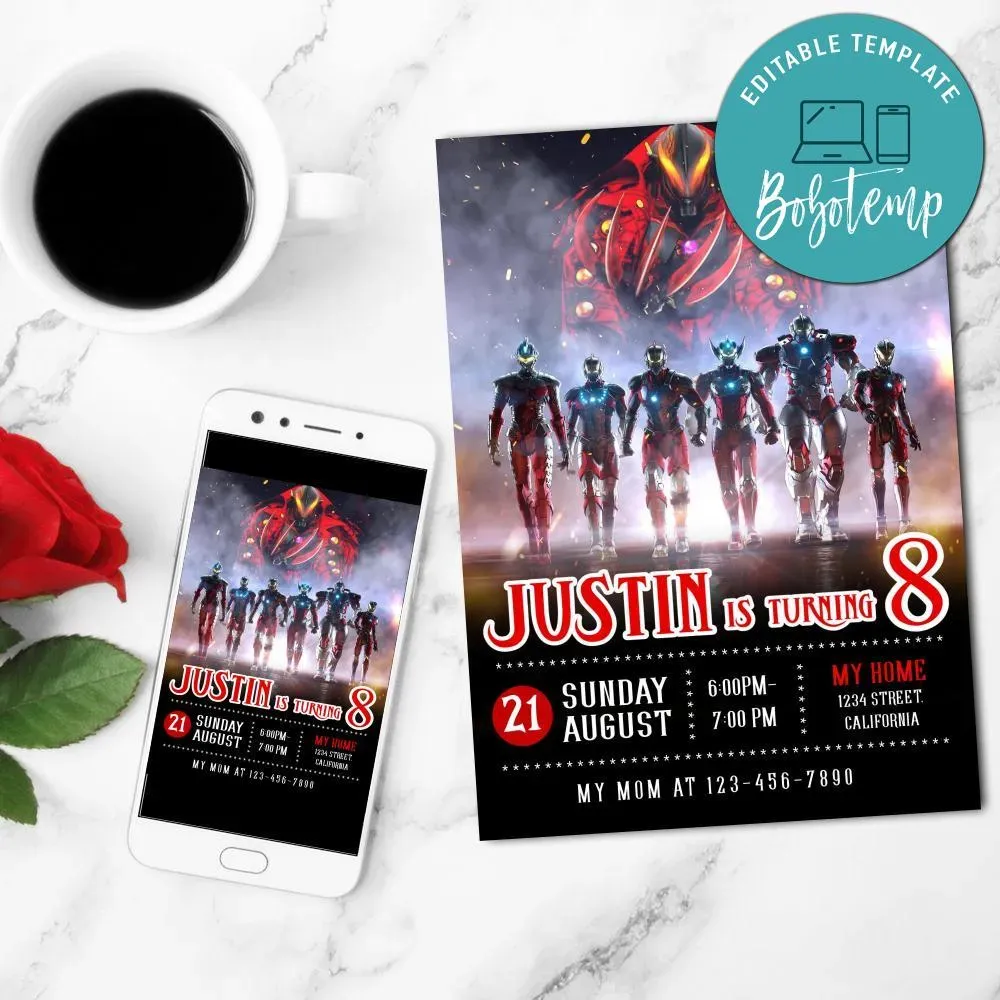Ultraman Invitation Customizable Template to Print at Home | Bobotemp