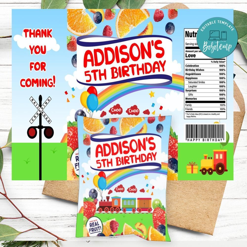 Choo Choo Birthday Party Fruit Snack Bag Digital File | Bobotemp