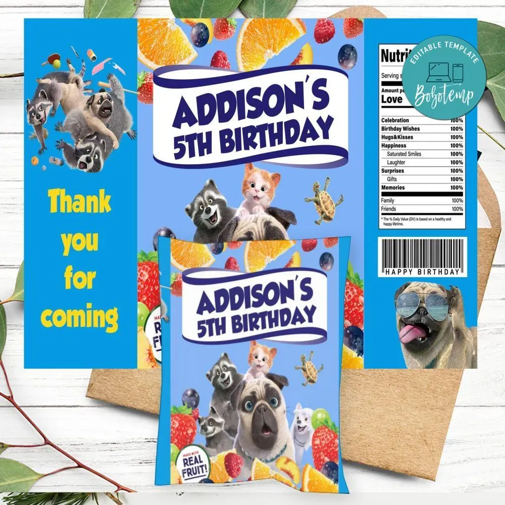 Mighty Mike Birthday Party Fruit Snack Bag Digital File | Bobotemp