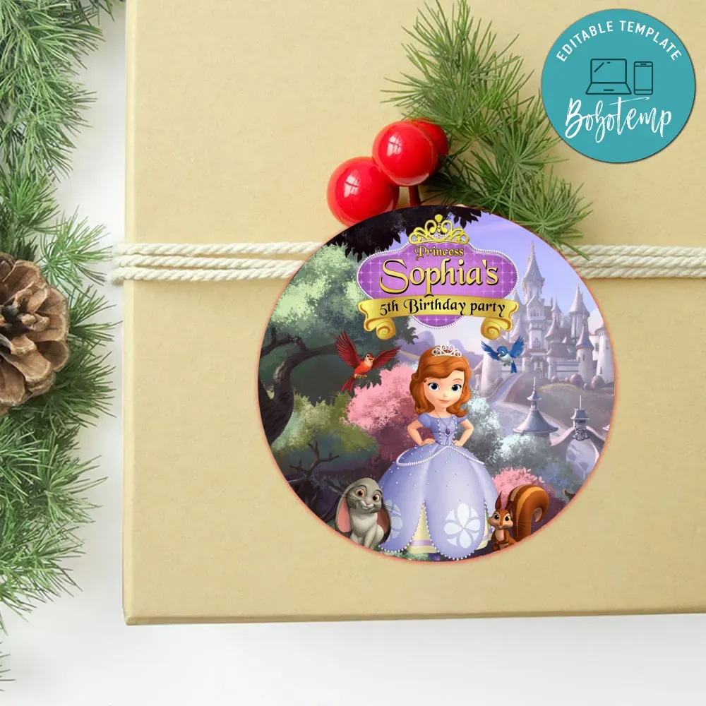 Princess Sofia Circle Sticker Template Customizable DIY | Bobotemp