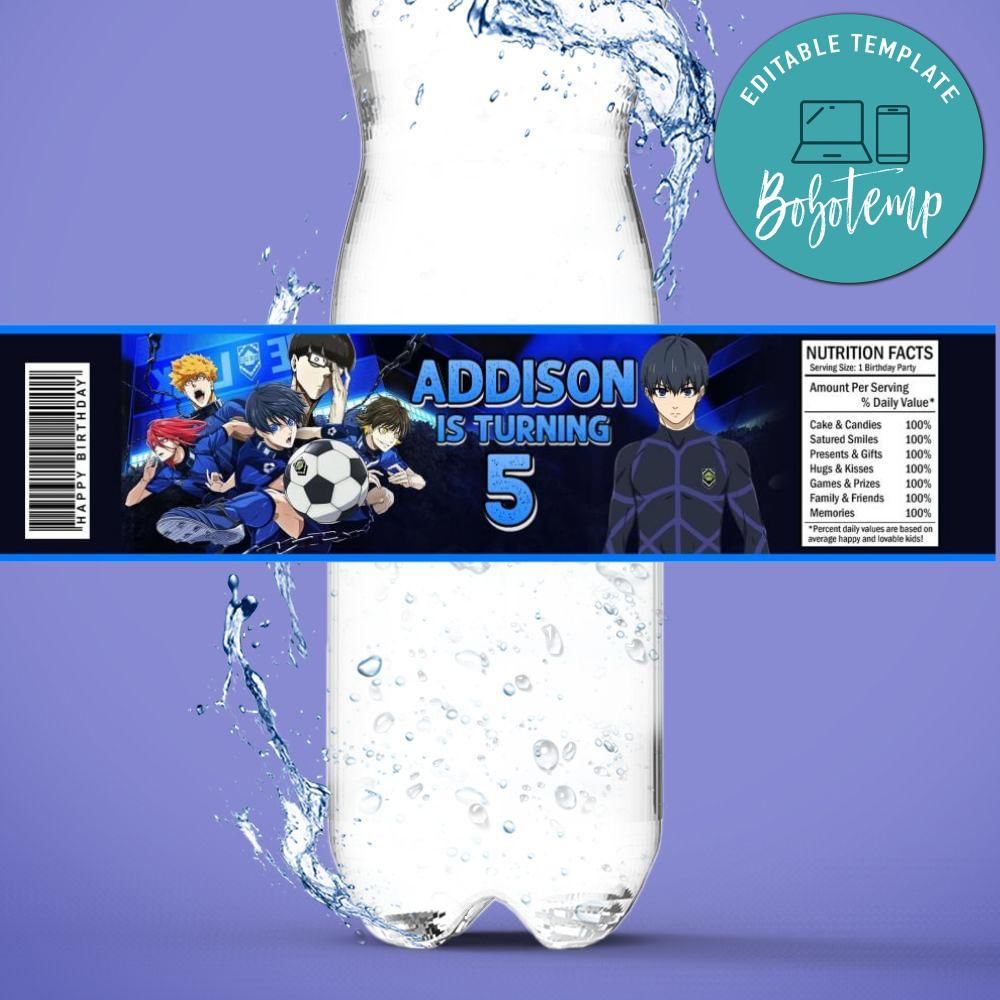 Blue lock Birthday Water Bottle Label Template | Bobotemp