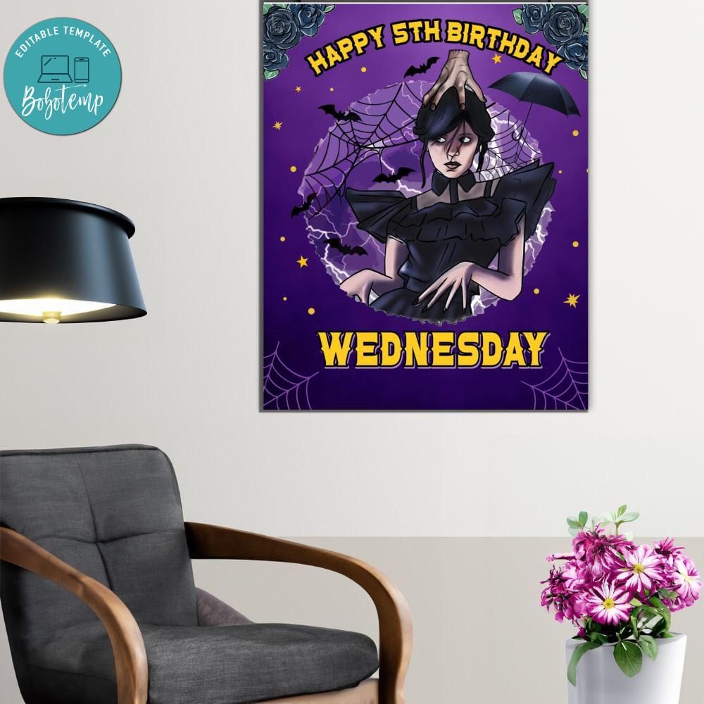 Wednesday Birthday Welcome Sign Digital File Printable DIY | Bobotemp