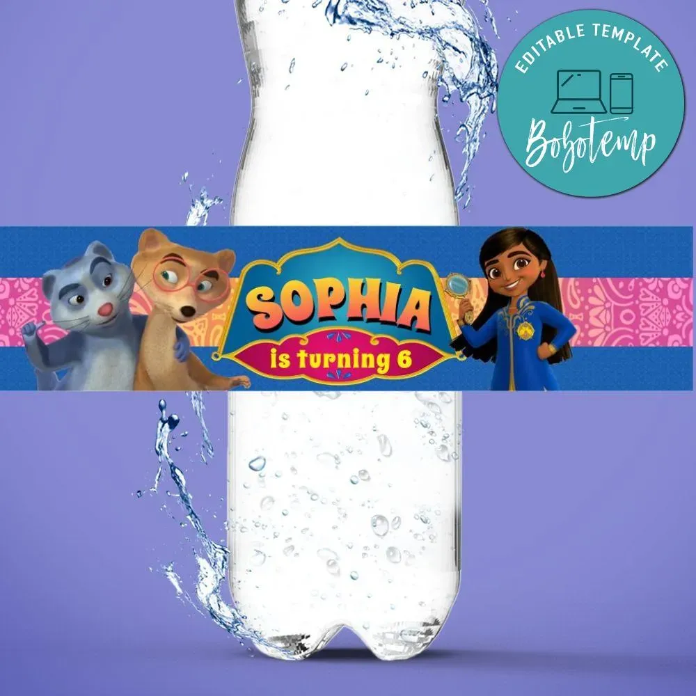 Mira Royal Detective Birthday Water Bottle Label Template | Bobotemp