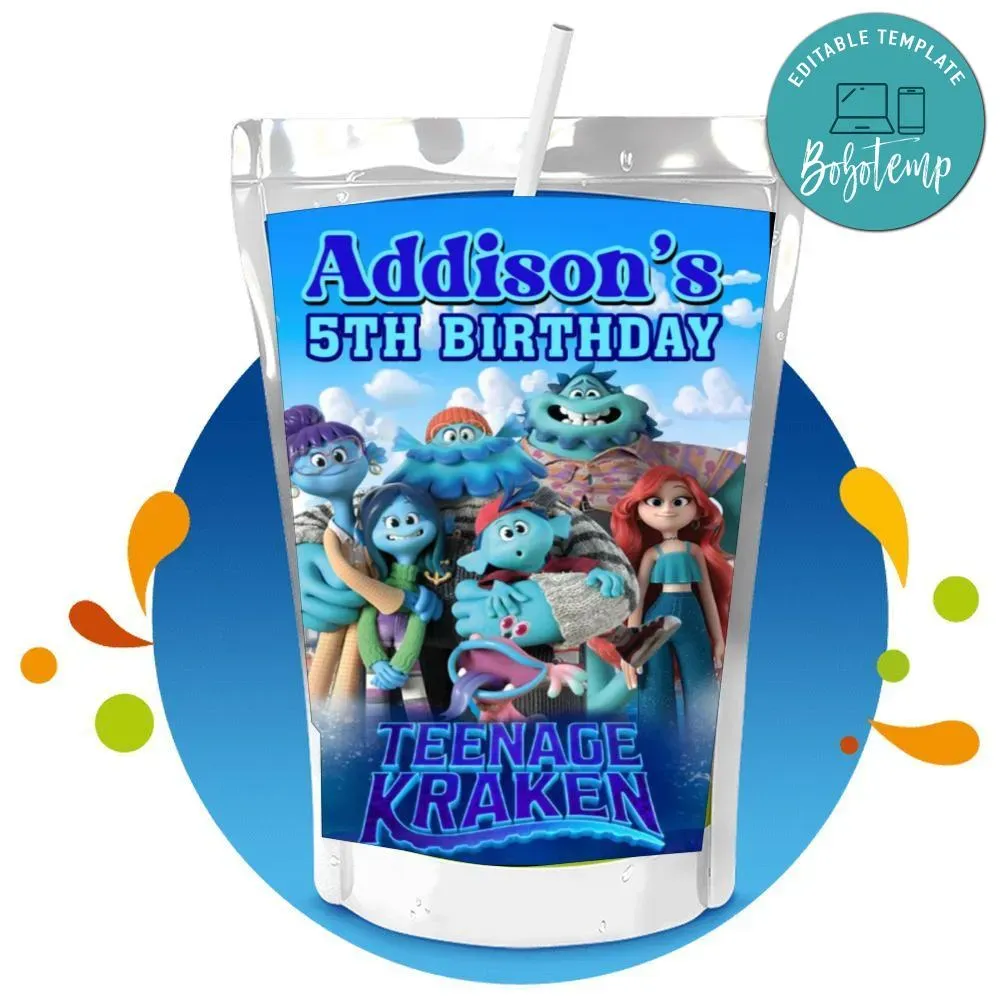 Teenage Kraken Capri Sun Birthday Digital File Printable