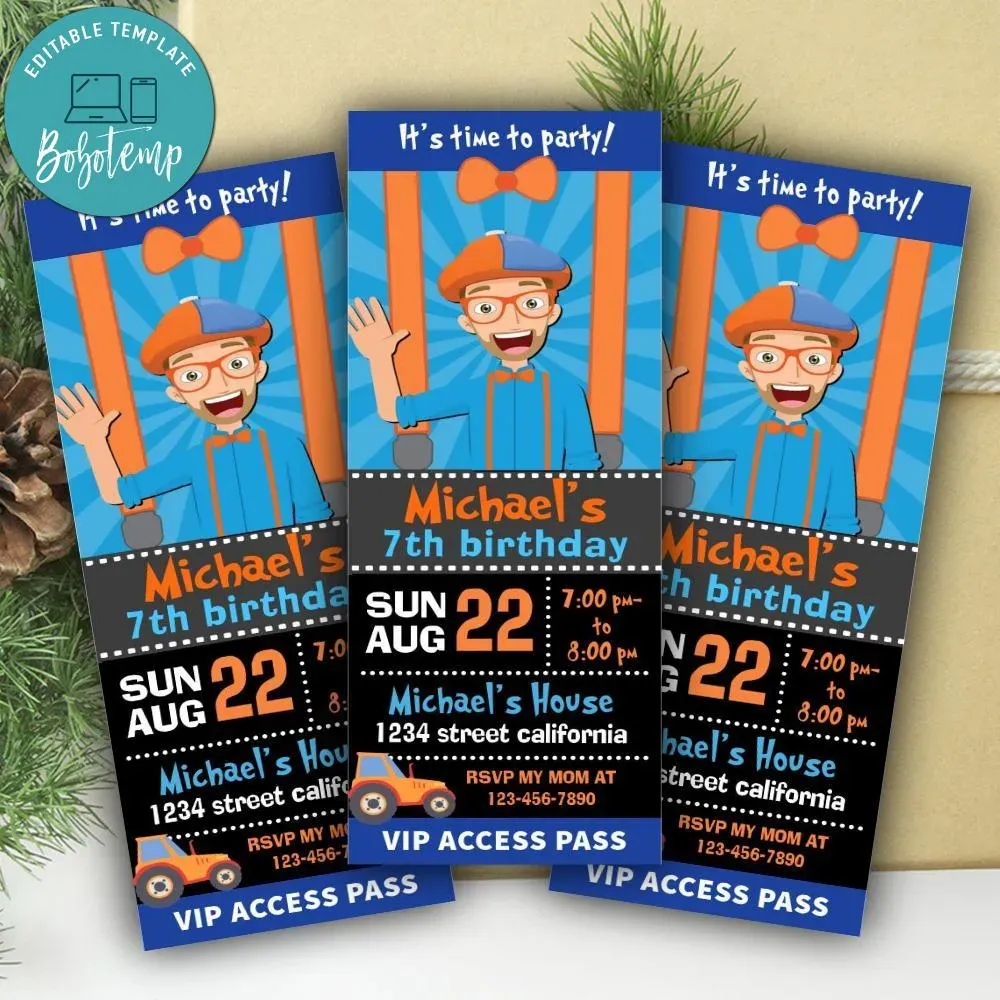 Blippi Ticket Invitation Customizable Template | Bobotemp